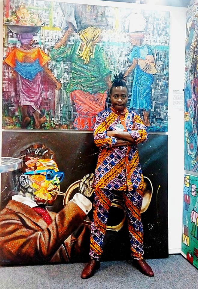 Tsholo Motong: "Faces of Soweto". South African artist and his fabric