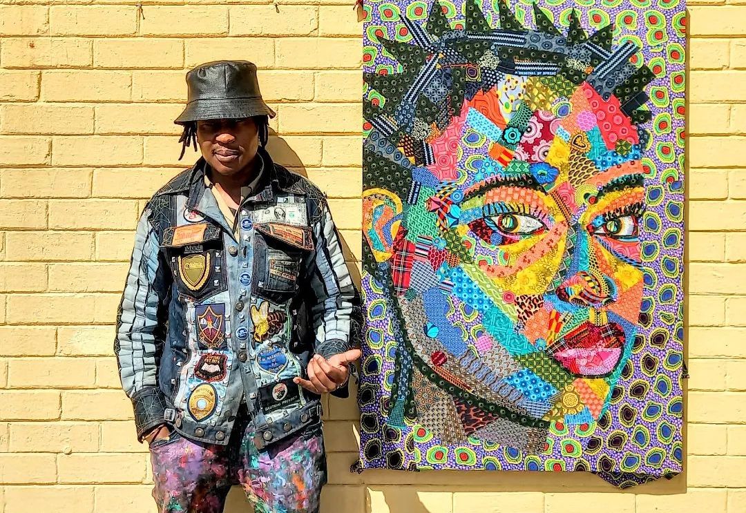 Tsholo Motong: "Faces of Soweto". South African artist and his fabric
