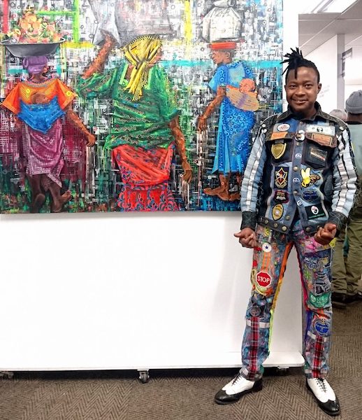 Tsholo Motong: "Faces of Soweto". South African artist and his fabric